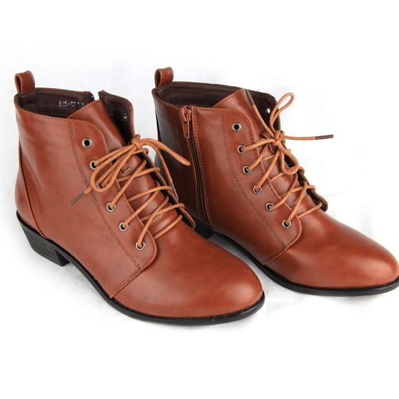 Shoes | Brown Lace Up Short Ankle Zipper Boot Booties | Poshmark